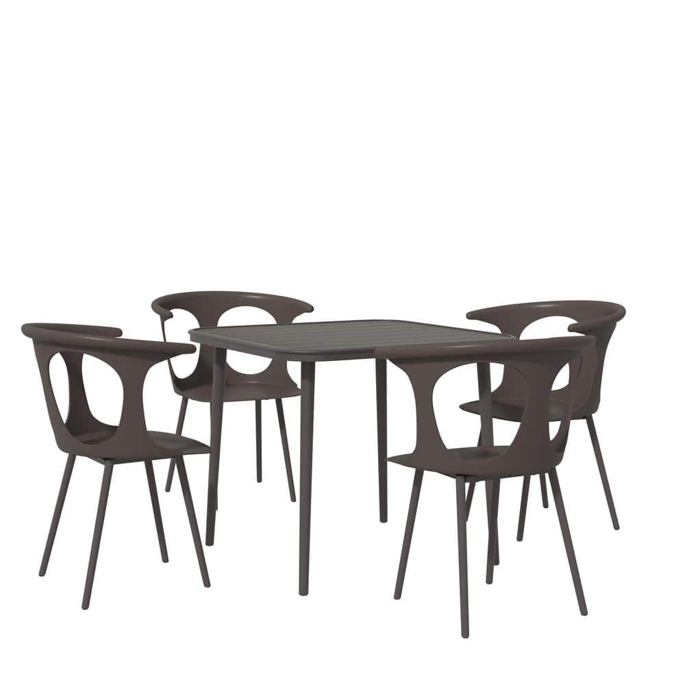 Kahomvis Black 5-Piece Metal Outdoor Ergonomic Dining Set WFLK-LY-867 ...