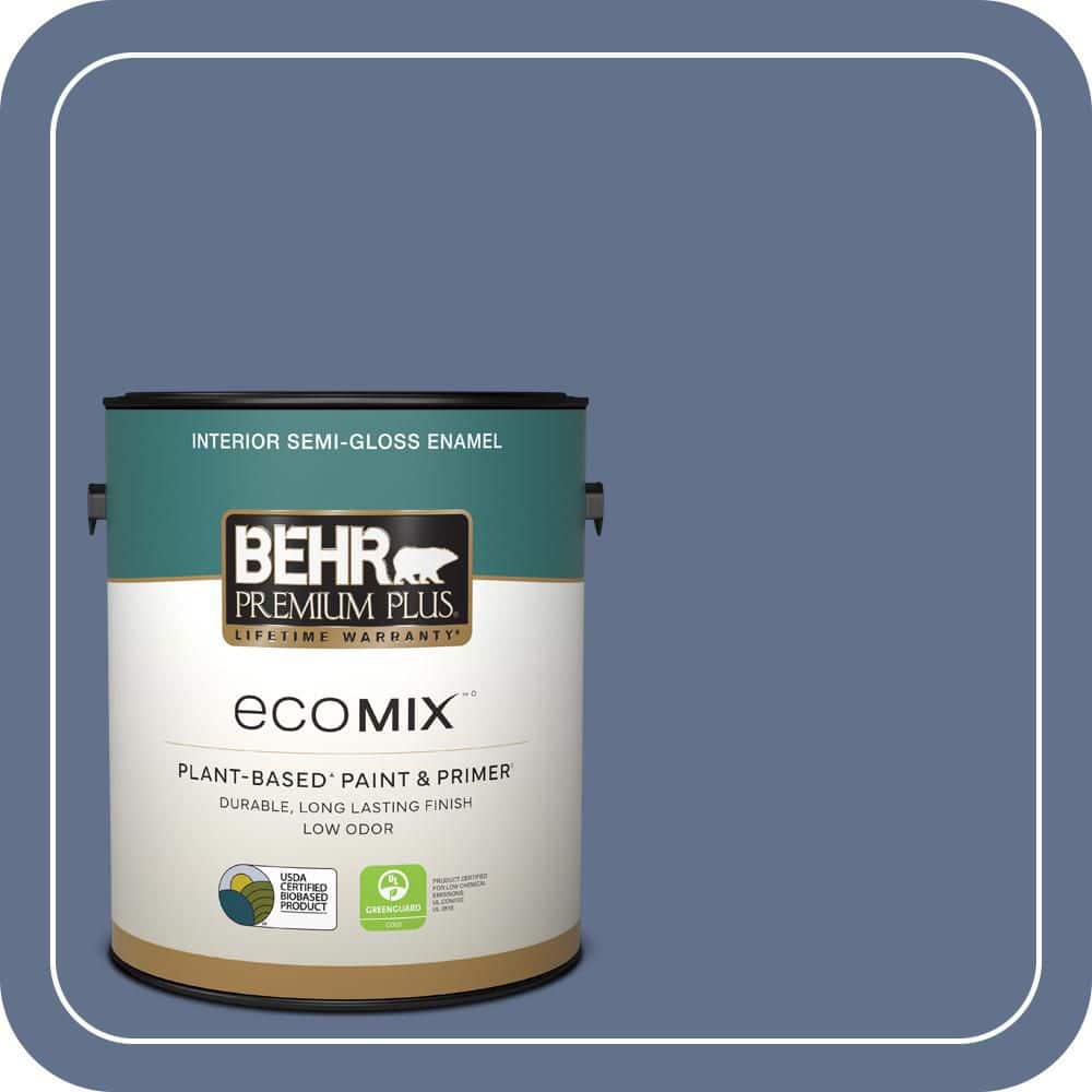 BEHR PREMIUM PLUS 1 gal. #600F-6 Atlantic Blue Semi-Gloss Enamel EcoMix ...