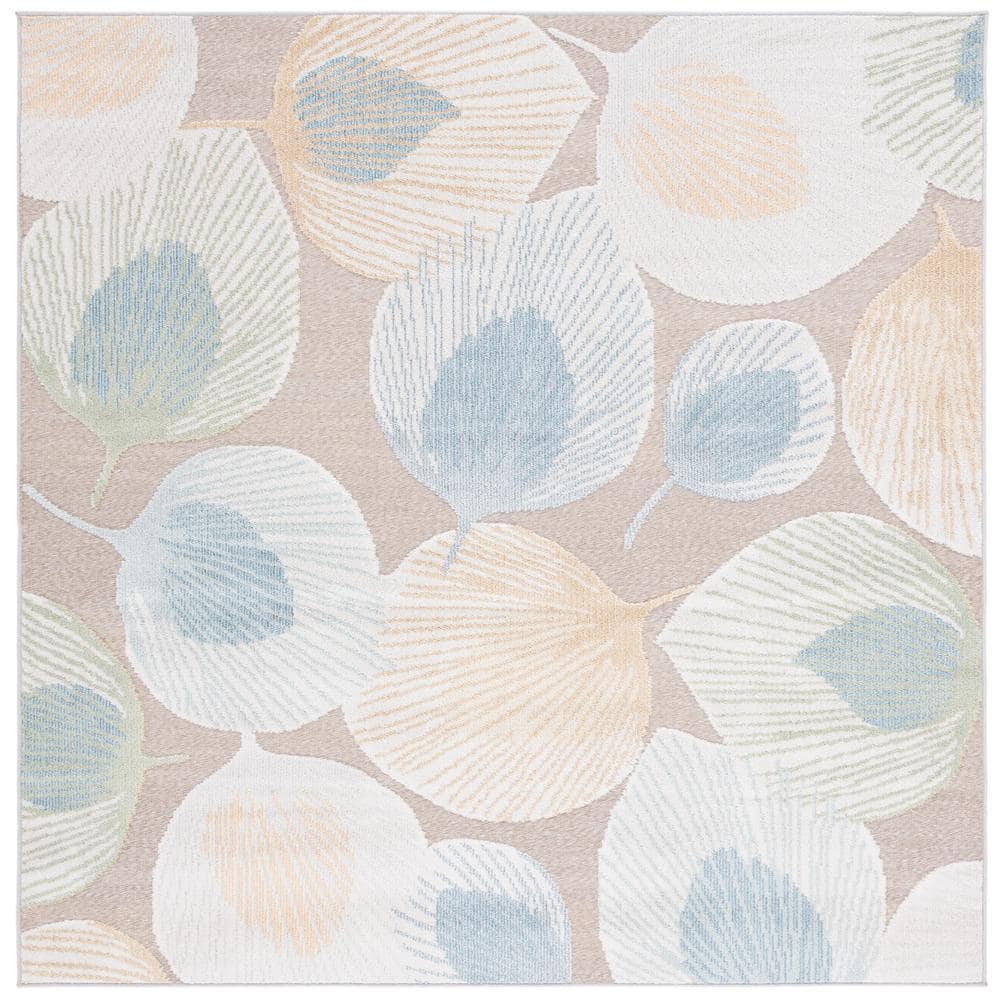SAFAVIEH Sarasota Gray/Brown 7 ft. x 7 ft. Floral Square Area Rug ...