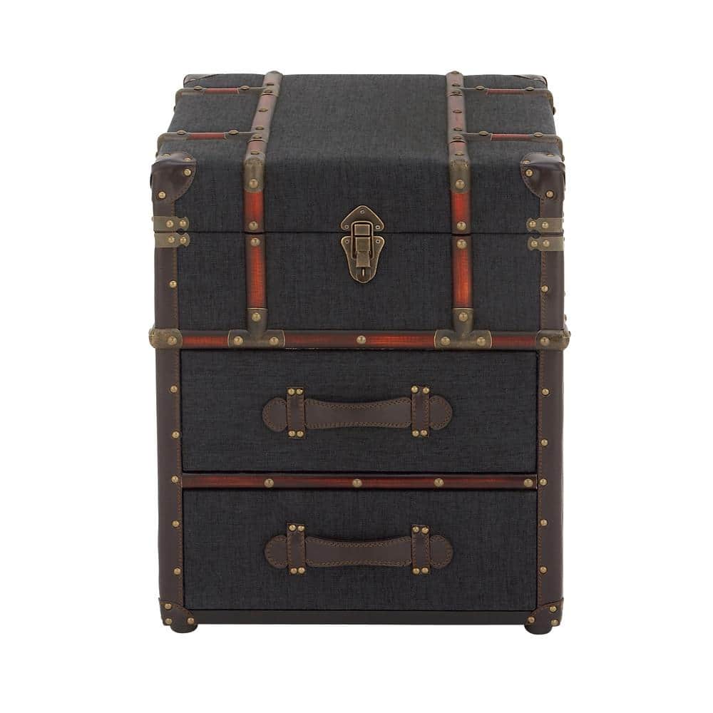 Litton Lane 18 in. Blue Upholstered 2 Drawer Large Rectangle Wood End ...