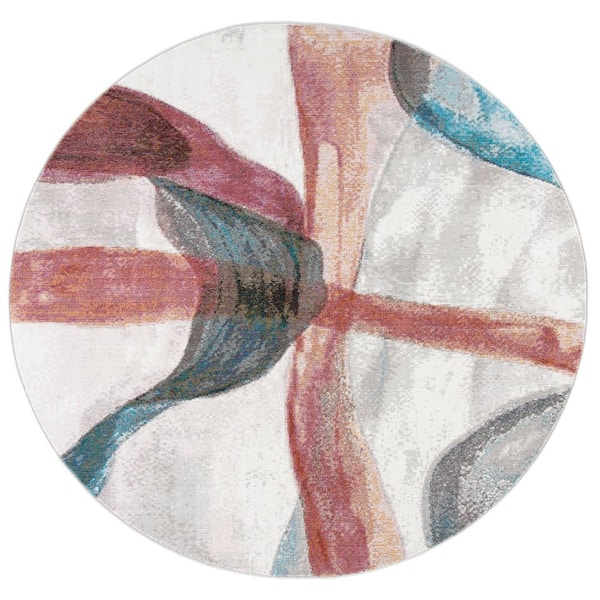SAFAVIEH Aria 6 ft. x 6 ft. Ivory/Plum Abstract Round Area Rug ARA109A ...