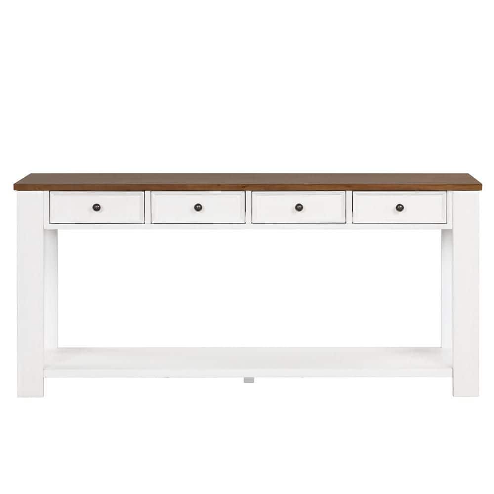 MOJAY 63 in. Antique White Standard Rectangle Wood Console Table with 4 ...