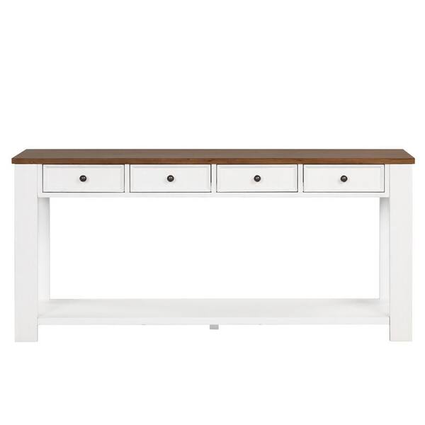 MOJAY 63 in. Antique White Standard Rectangle Wood Console Table with 4 ...