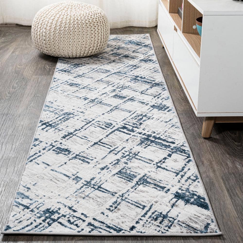 JONATHAN Y Slant Modern Abstract Gray/Blue 2 ft. x 8 ft. Runner Rug ...