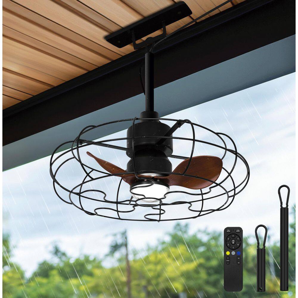 Ltemziiy 20 in. Indoor/Outdoor Black Waterproof Ceiling Fan with Lights ...