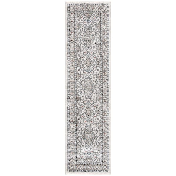 SAFAVIEH Oregon Gray/Ivory 2 ft. x 10 ft. Border Distressed Runner Rug ...