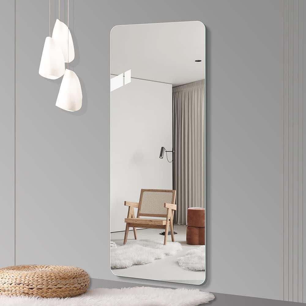 Clear 15 in. W x 60 in. H Rectangle Full Length Mirror with Round ...