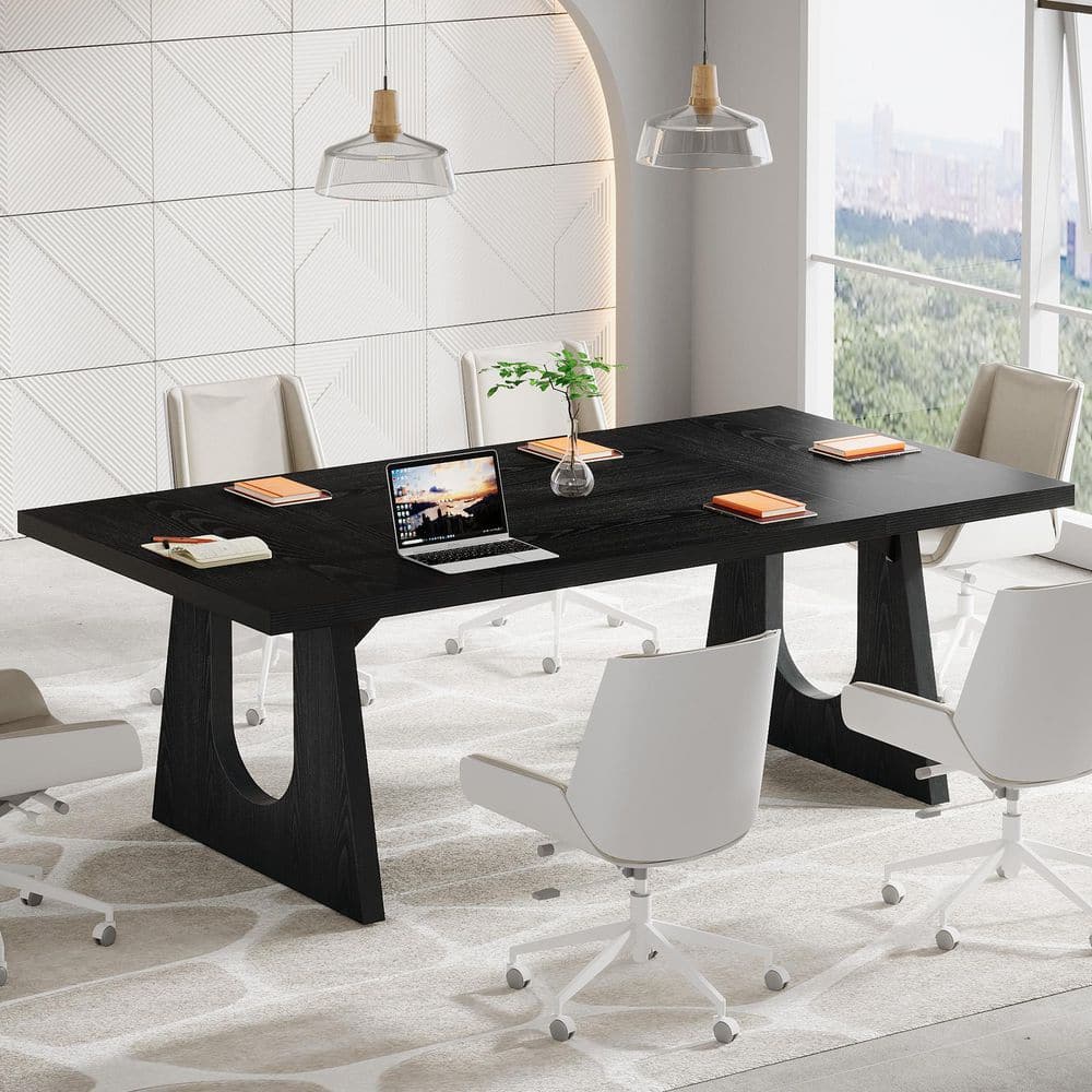 BYBLIGHT Capen 70.86 in. Rectangle Black Wood Conference Table Large ...