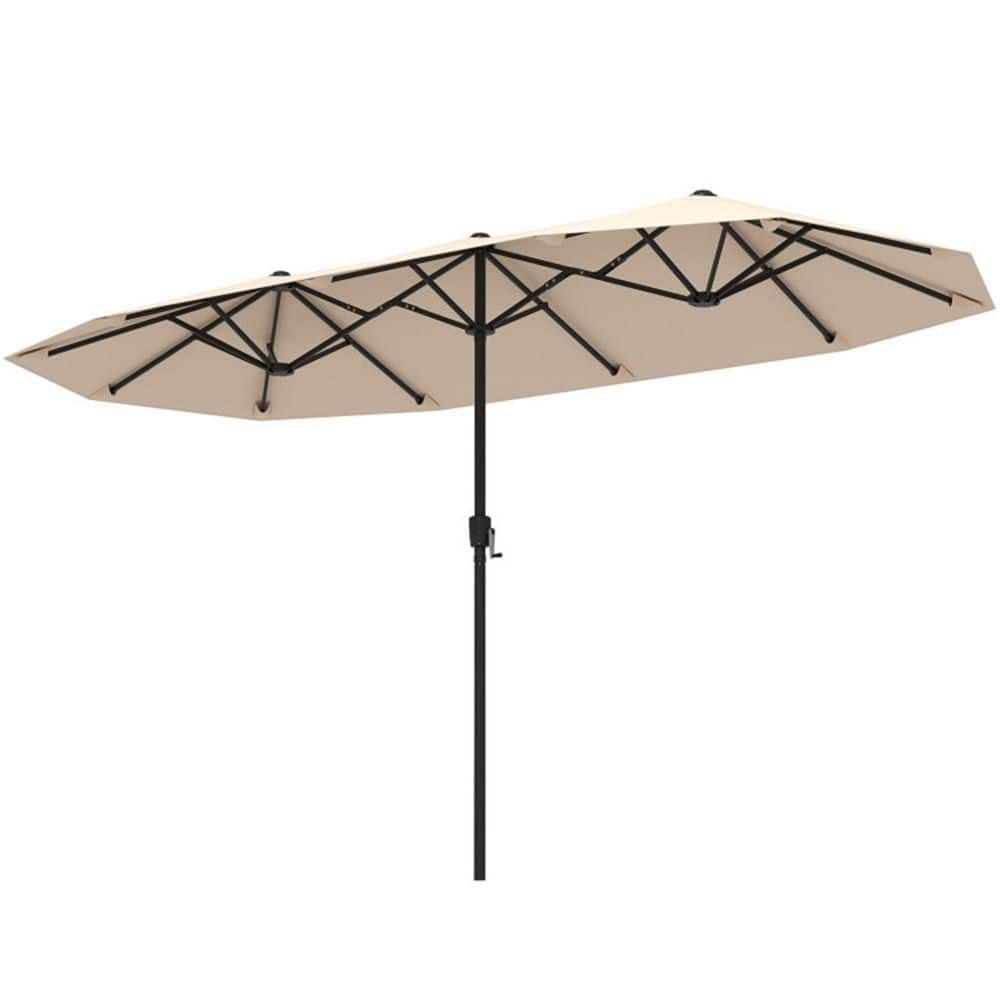 WELLFOR 13 ft. Metal Market Patio Umbrella in Beige Outdoor Double ...
