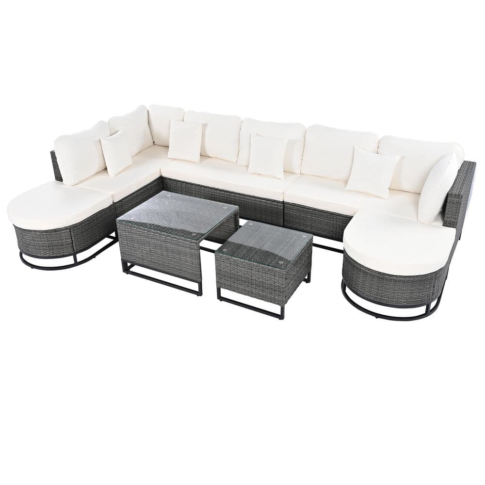 Gray 7-Piece PE Wicker Outdoor Conversation Sectional Set, Sofa Set ...