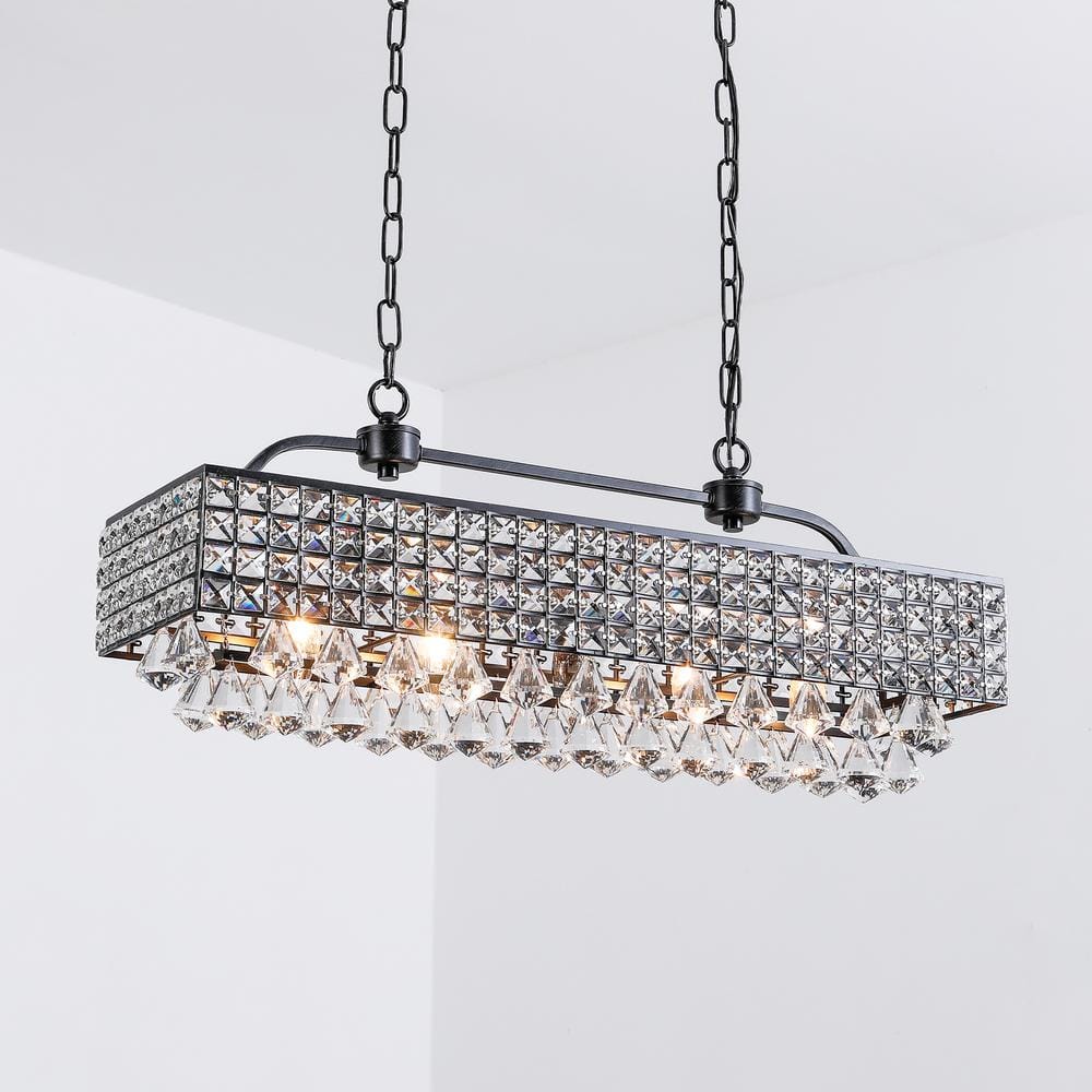 Reviews for Maxax 5-Light 30 in. Black Crystal Modern Rectangle ...