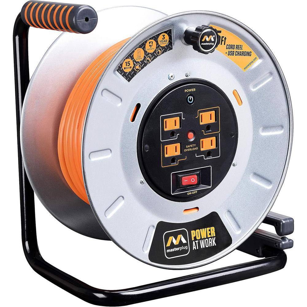 Lukyamzn 75 ft. 12/3 15 Amp Retractable Extension Cord Reel with 4 ...