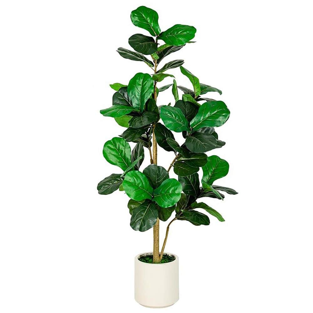VIVATREES 5 ft. Artificial Fiddle Leaf Fig Faux Tree Fiddle Leaves ...