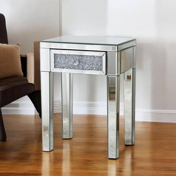 HomeRoots 16.54 in. Silver Rectangle Glass End Table 2000499320 - The ...