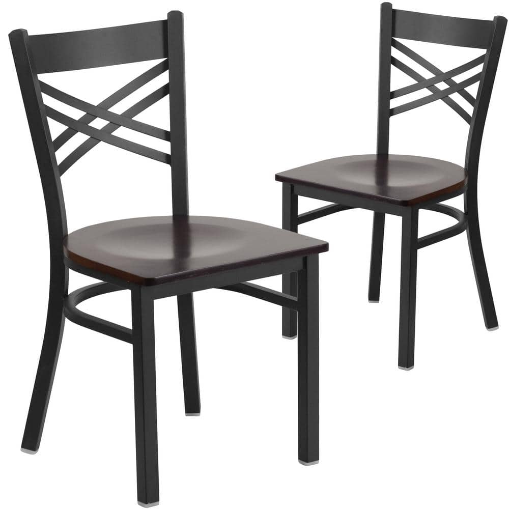 Carnegy Avenue Walnut Wood Seat/Black Metal Frame Restaurant Chairs ...