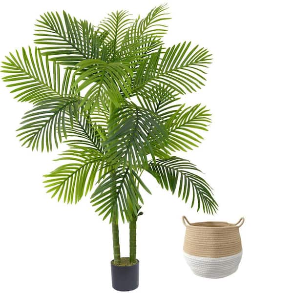 5 ft. Artificial Palm Tree in Black Pot with Basket-UV Resistant Faux ...