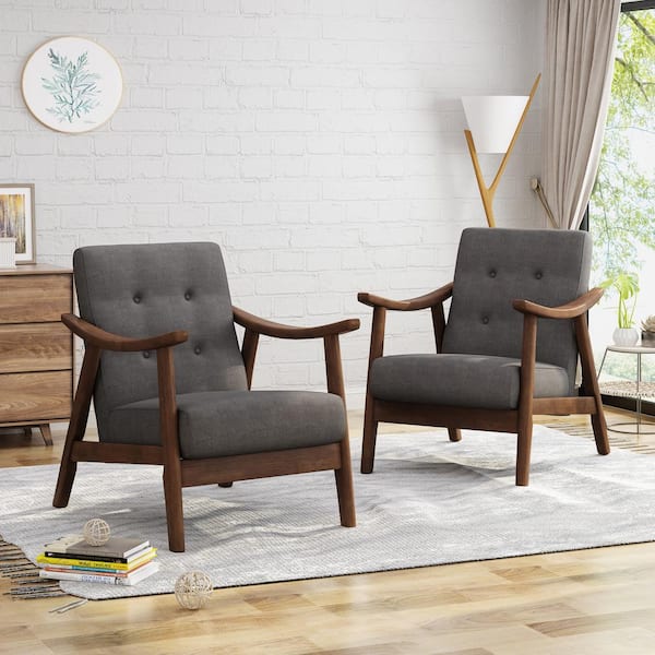 Chabani Mid Century Modern Tufted Dark Gray Fabric Accent Chairs Set of 2