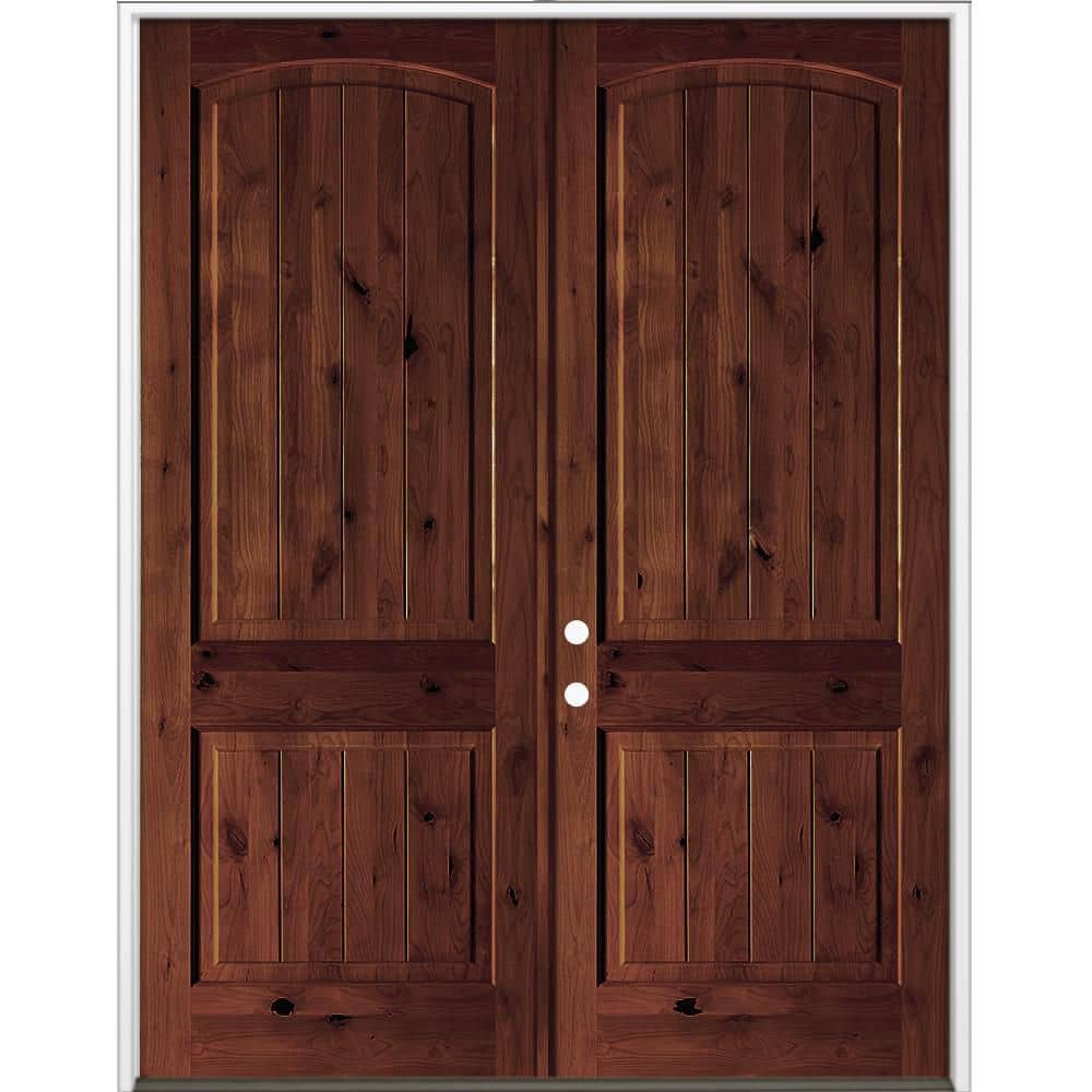 Krosswood Doors 64 in. x 96 in. Rustic Knotty Alder Arch VG Right-Hand ...