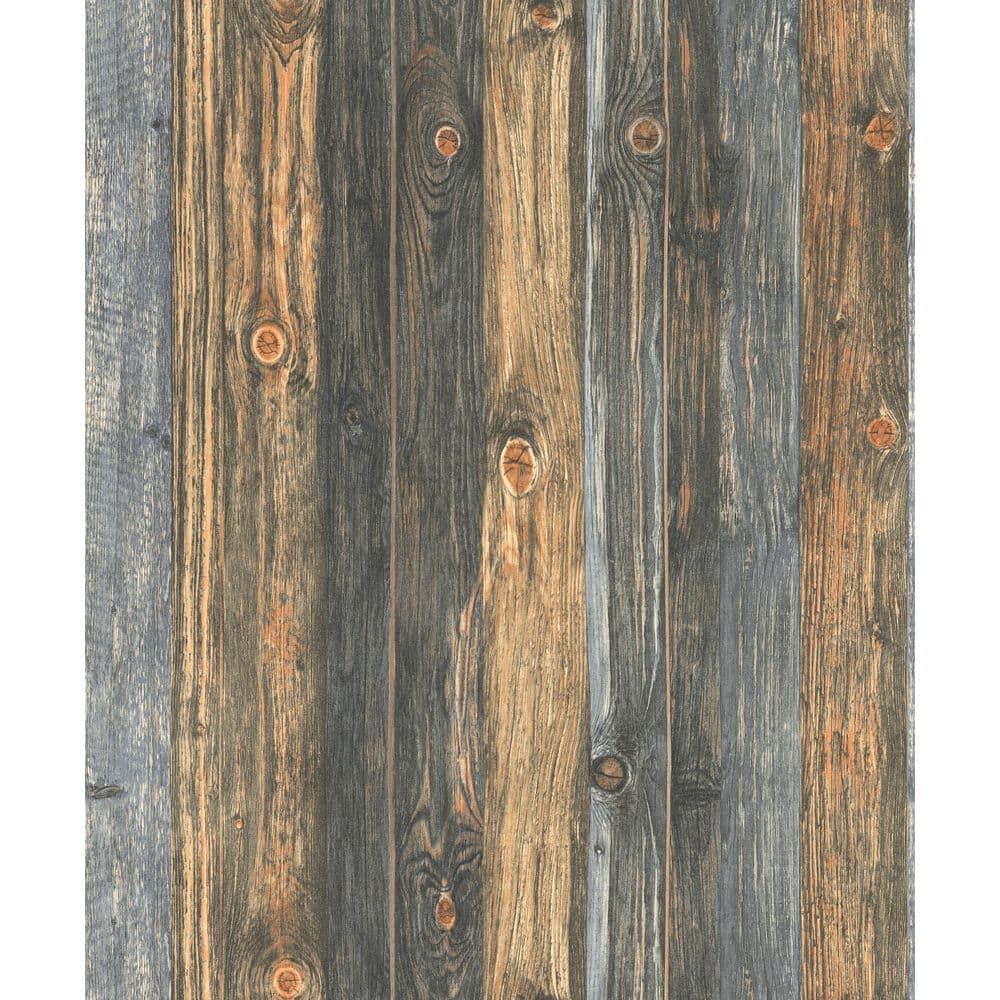 Woods and Wicker Collection Blue/Brown Wood Knots Effect Matte Finish ...