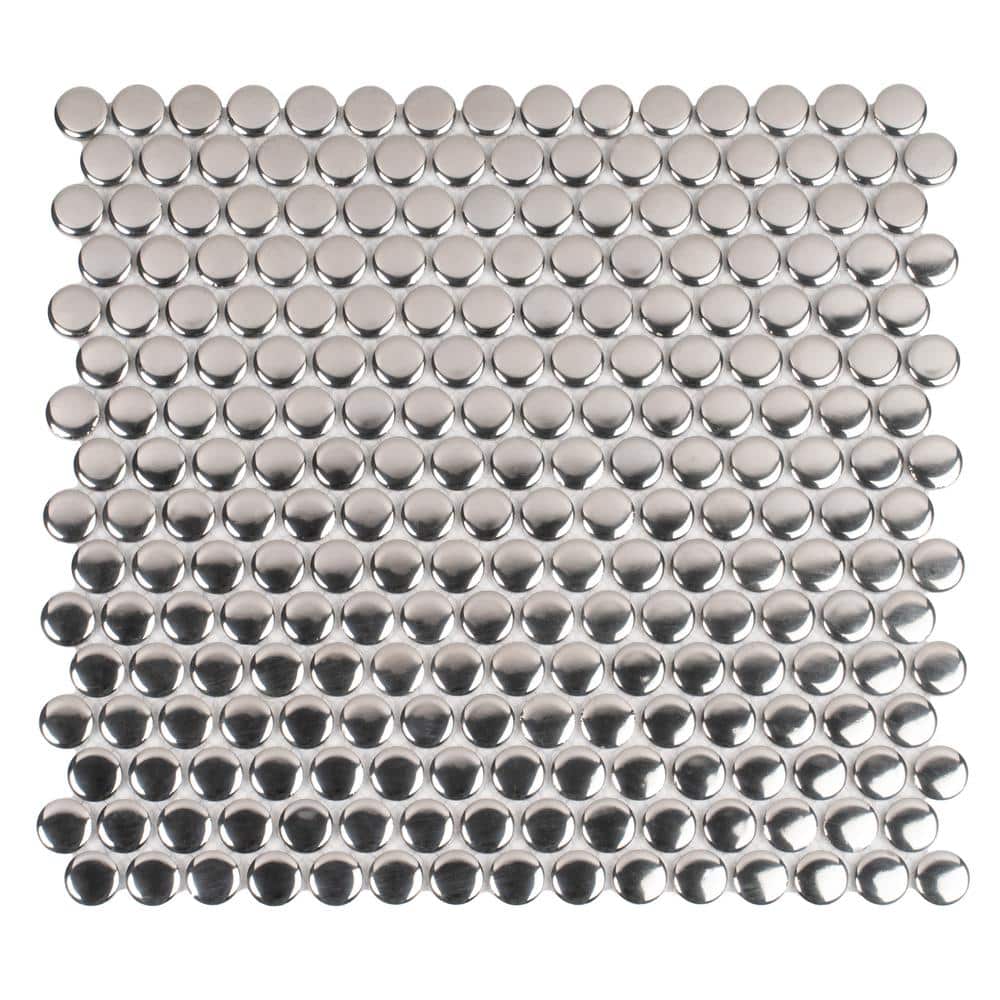 Apollo Tile Cirkel 4 in. x 0.25 in. Glossy Metallic Silver Porcelain ...