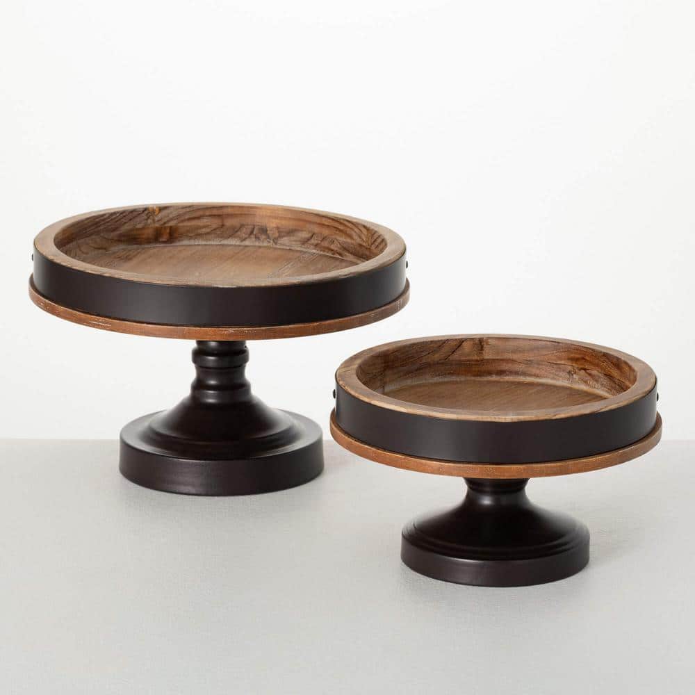 SULLIVANS 11.5 in. And 9.5 in. Wood And Black Round Riser Set of 2 ...