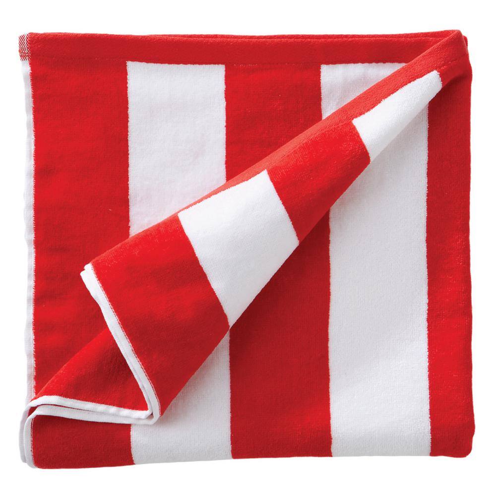 FRESHFOLDS Red Striped Cotton Single Beach Towel GB10709 - The Home Depot