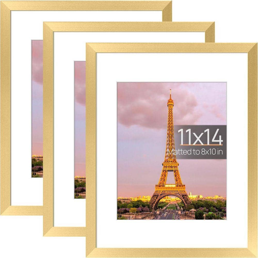 Cubilan 11x14 Matted Gold Plastic Hanging Picture Frame Set of 3 ...