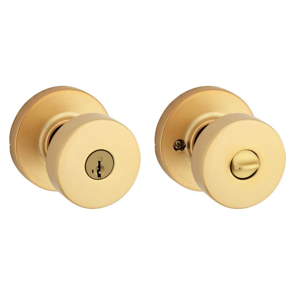 Kwikset Pismo Satin Brass Round Keyed Entry Door Knob Featuring ...