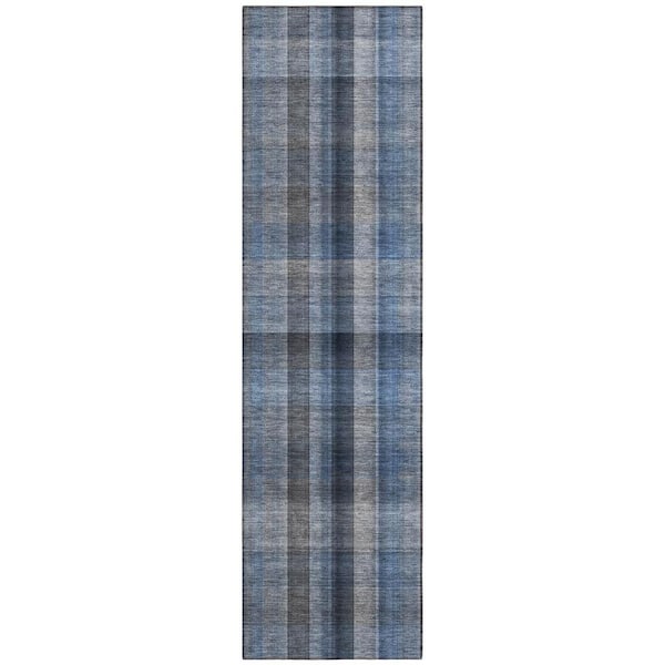 HomeRoots Blue 2 ft. x 8 ft. Woven Plaid Runner Indoor/Outdoor Area Rug ...