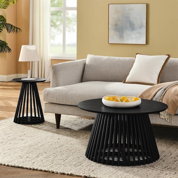 AndMakers 15.75 in. Black Round Wood Coffee Table WJL-1781P143530 - The ...