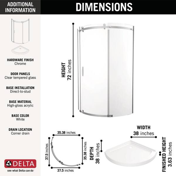 Delta 38 in. L x 38 in. W x 72 in. H Corner Shower Kit with Sliding ...