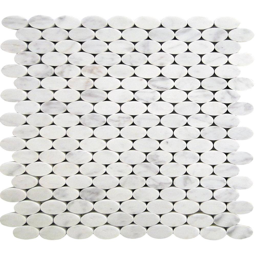 Apollo Tile White 4 in. x 5 in. Polished Oval Marble Mosaic Tile Sample ...