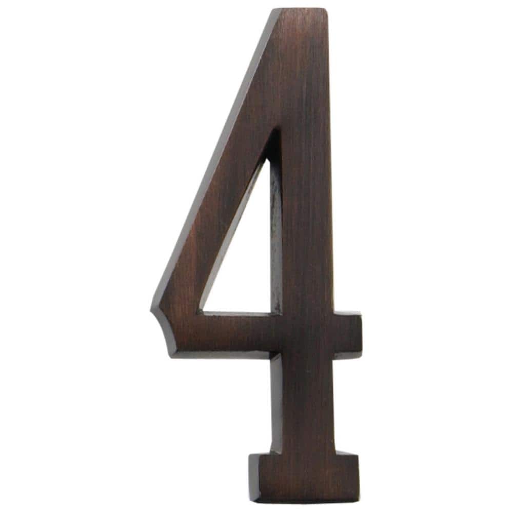 Everbilt 4 in. Flush Mount Aged Bronze Self-Adhesive House Number 4 ...