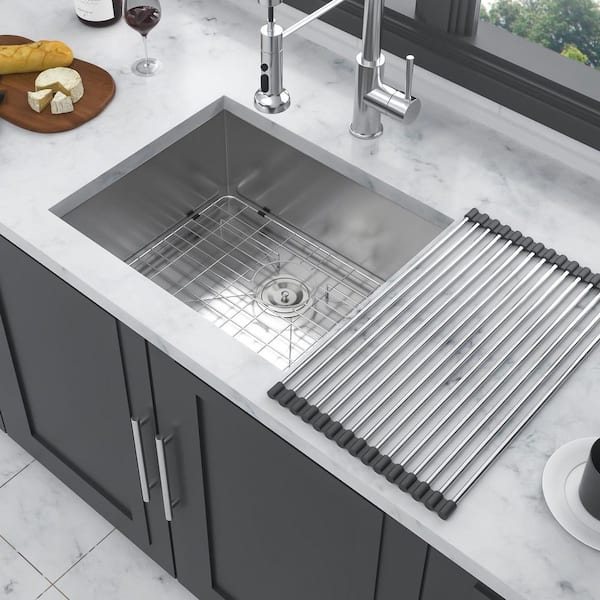 Logmey 23 in. Undermount Sink Single Bowl 16-Gauge Gunmetal Black ...
