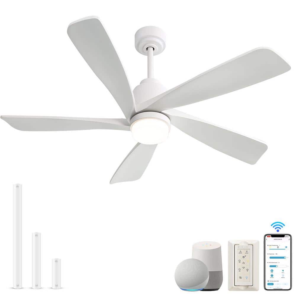 Sofucor 52 in. Indoor/Outdoor Smart White Wood Ceiling Fan with LED ...