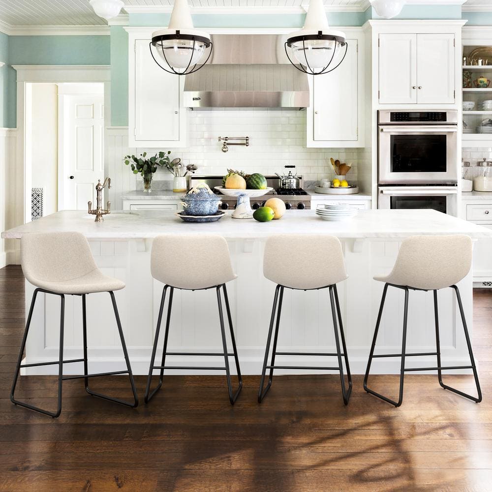 LUE BONA Alexander 24 in. Linen Bar Stools Low Back Metal Frame Counter ...