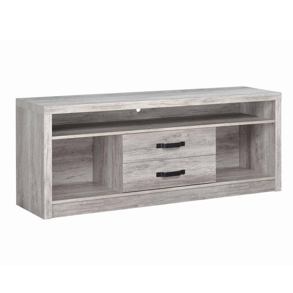 Benjara Driftwood 59 in. Gray Wood TV Stand with 2 Drawer Fits TVs Up ...