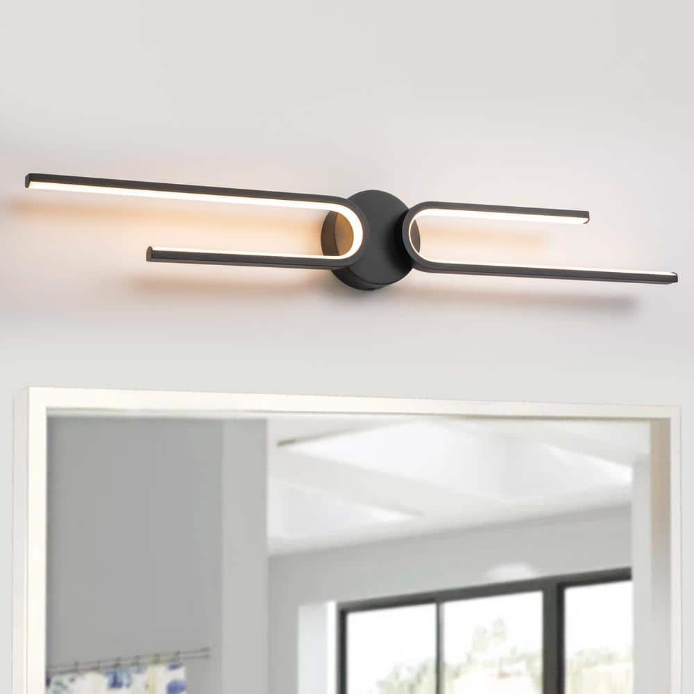 RRTYO Philly 31.4 in. 2-Light Modern Black Linear Integrated LED ...