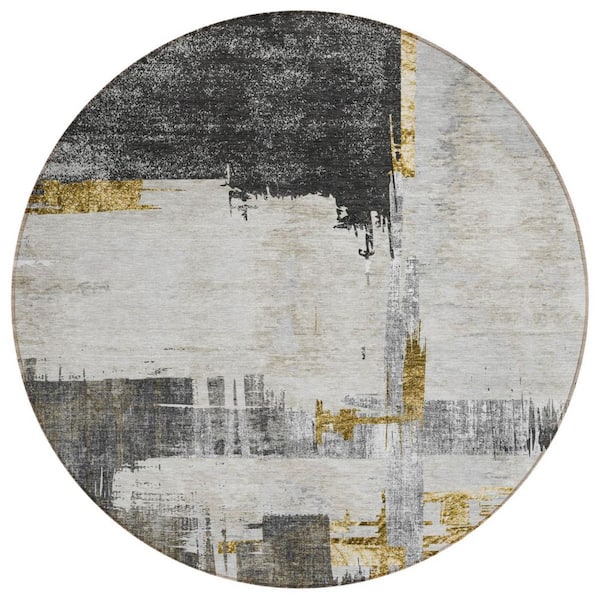 HomeRoots Gray, Tan 8 ft. Round Woven Abstract Polyester Round Indoor ...