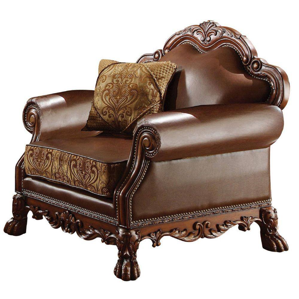Benjara Brown Leather Arm Chair with 1 Pillow BM177839 - The Home Depot