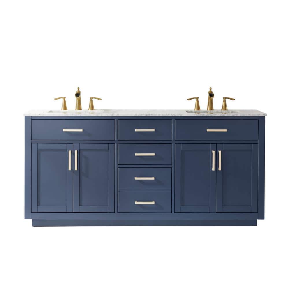 Altair Ivy 72 in. Bath Vanity in Royal Blue with Carrara Marble Vanity ...