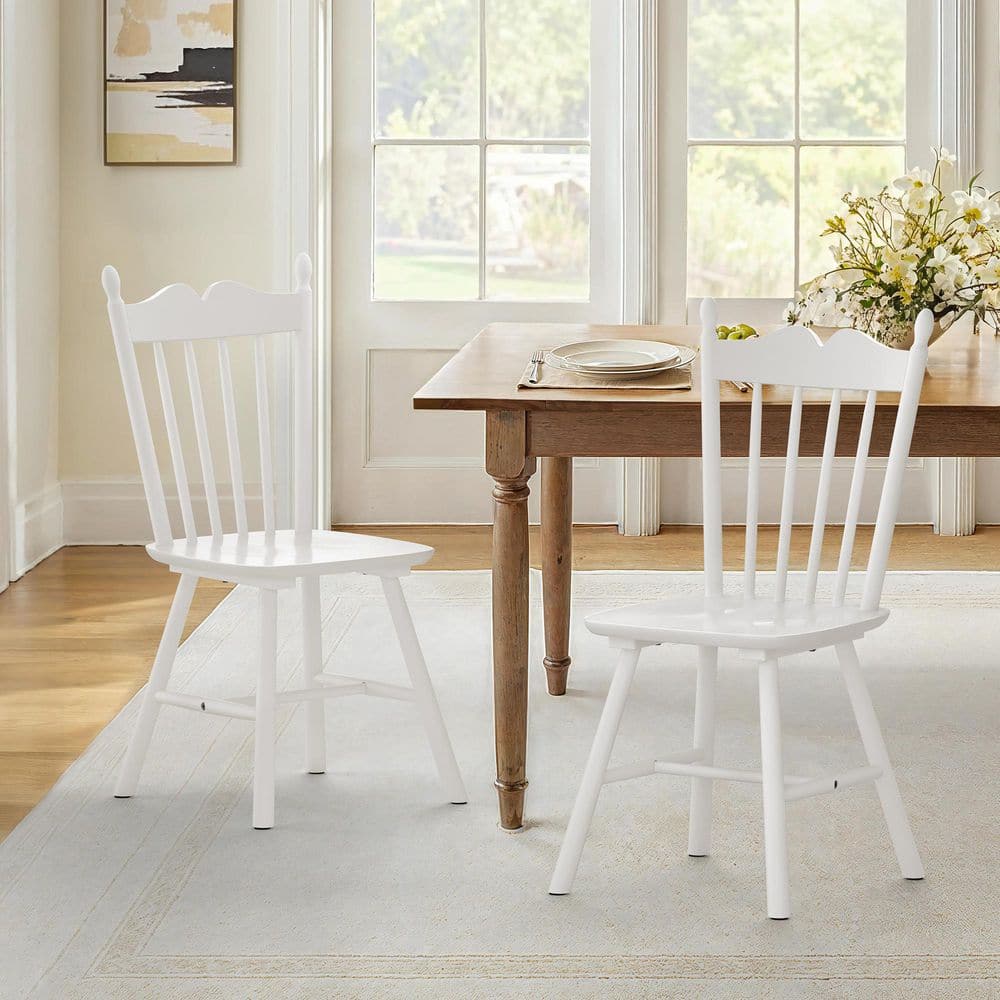 OrangeOne 17 in. White Classic Windsor Dining Chair Farmhouse Solid ...
