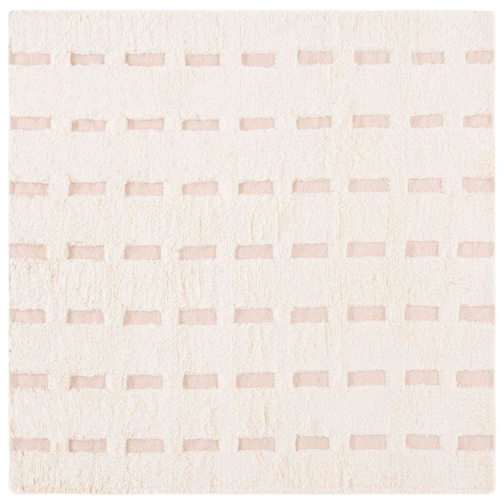 SAFAVIEH Casablanca 6 ft. x 6 ft. Pink/Ivory Dash Flokati Square Area ...
