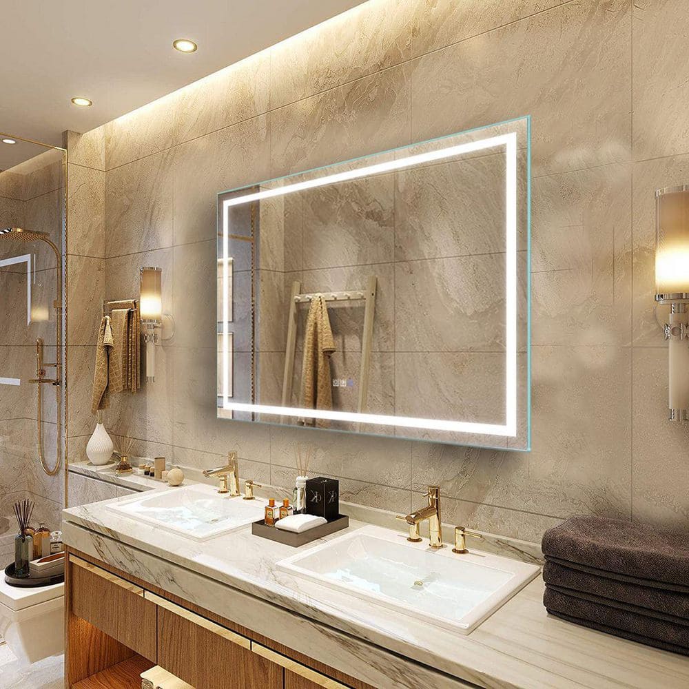 Modland Hans 48 in. W x 36 in. H Rectangular Frameless Dimmable Multi-Color Anti-Fog LED Wall ...