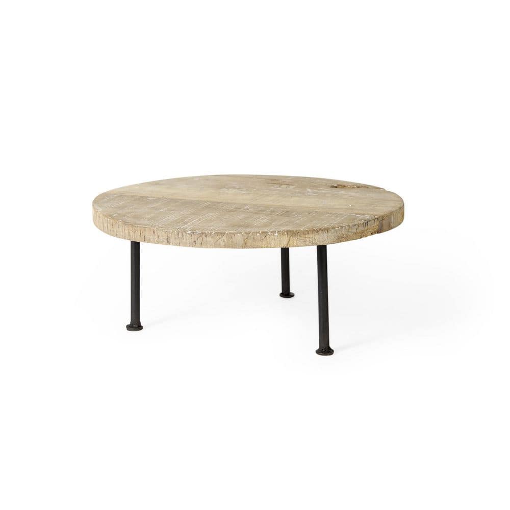 Mercana Cedric Light Brown Reclaimed Wood w/ Black Iron Frame Round ...