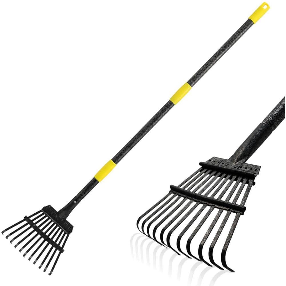 Misopily 30-60 in. Metal Handle Adjustable Metal Rake 11-Tines 8.5 in ...