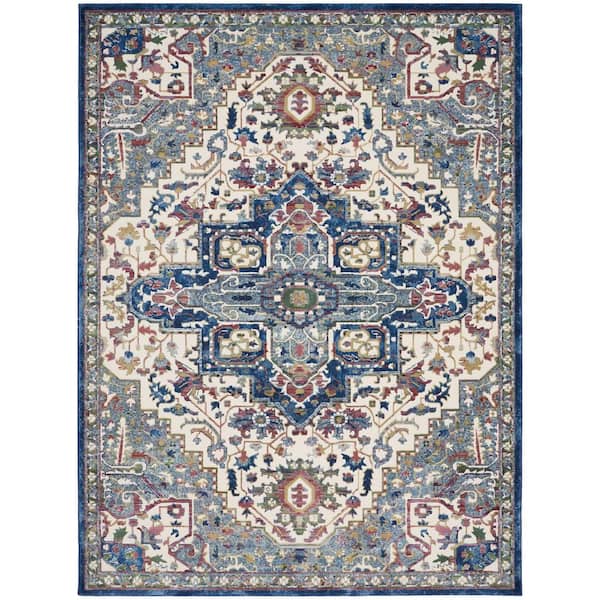 Nourison Ankara Global Ivory Navy 8 ft. x 10 ft. Persian Medallion ...