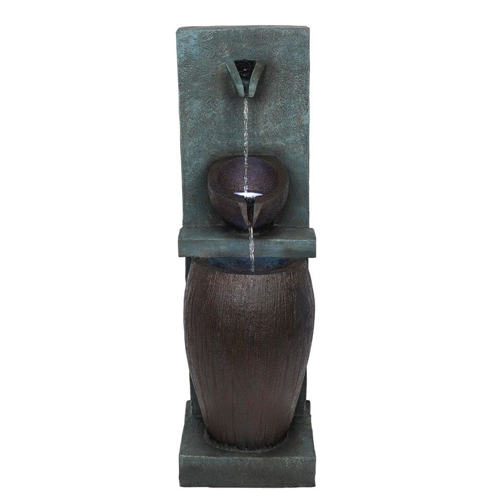 Alpine Corporation 32 in. Tall 3-Tiered Jar Waterfall Fountain with LED ...