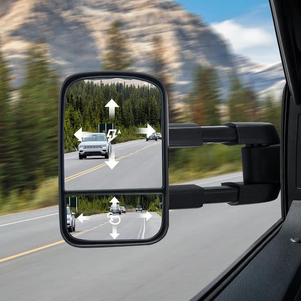 Towing Mirrors Left and Right Pair Set for Chevrolet Silverado 1999 2007 GMC Cadillac with Plane Convex Glass Black