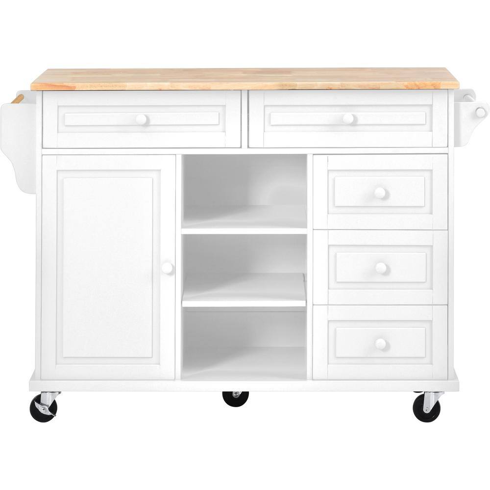 White Kitchen Cart with Natural Wood Top KC2970WH - The Home Depot